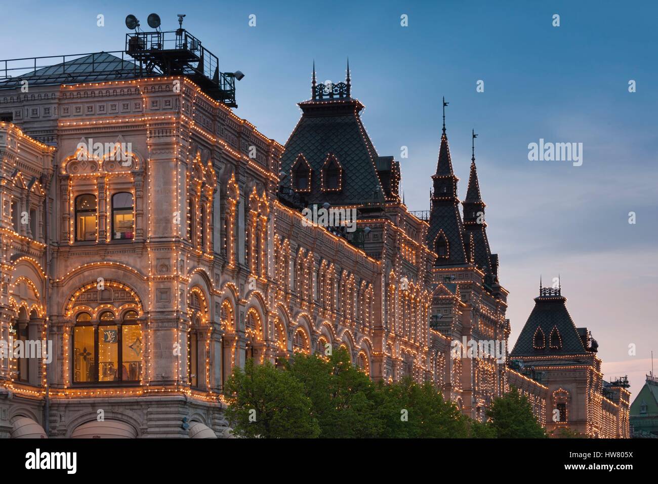 Russia, Moscow, Red Square, GUM Shopping Mall, exterior, evening Stock ...