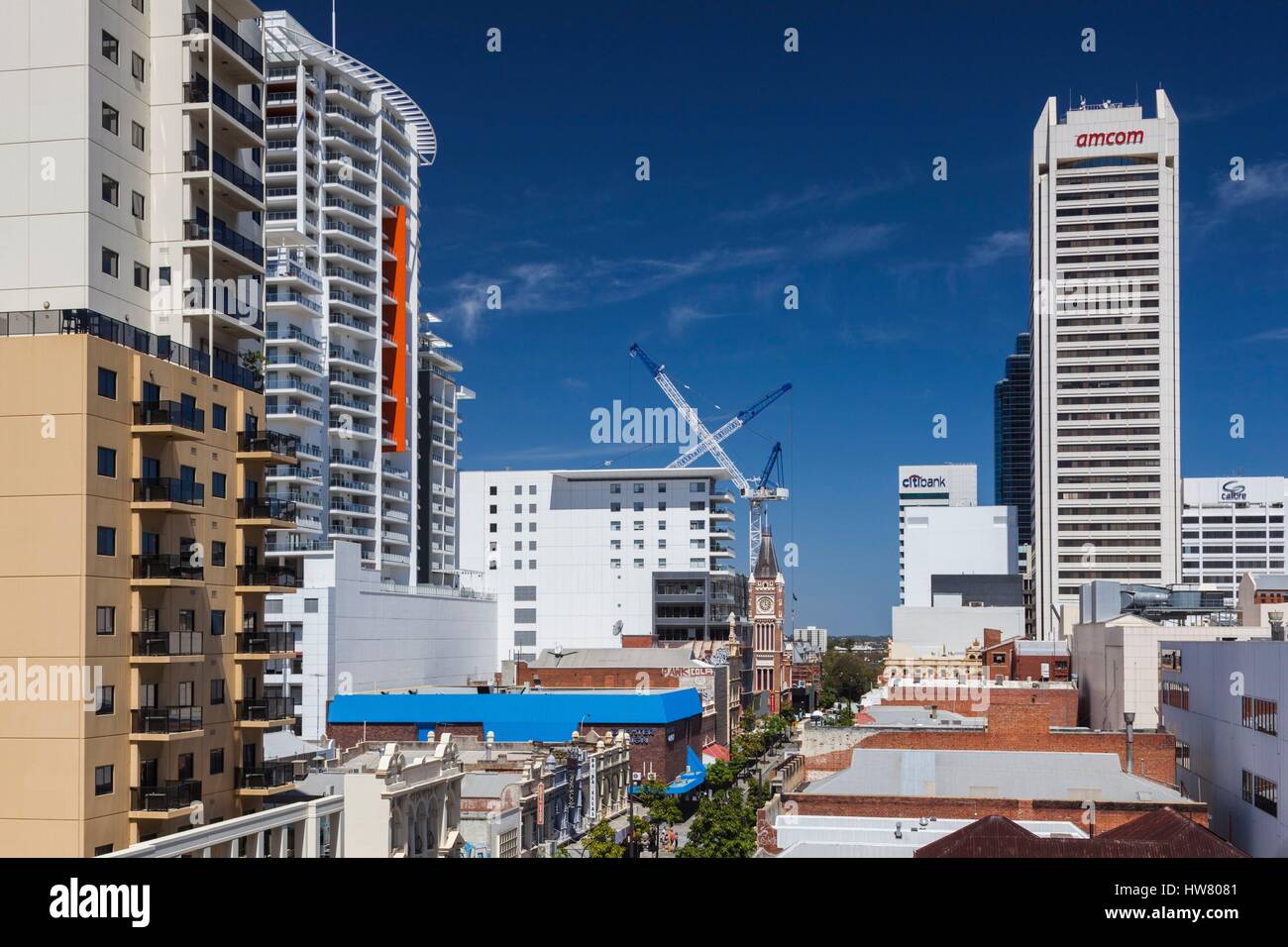 Australia, Western Australia, Perth, buildings along Barrack Street ...
