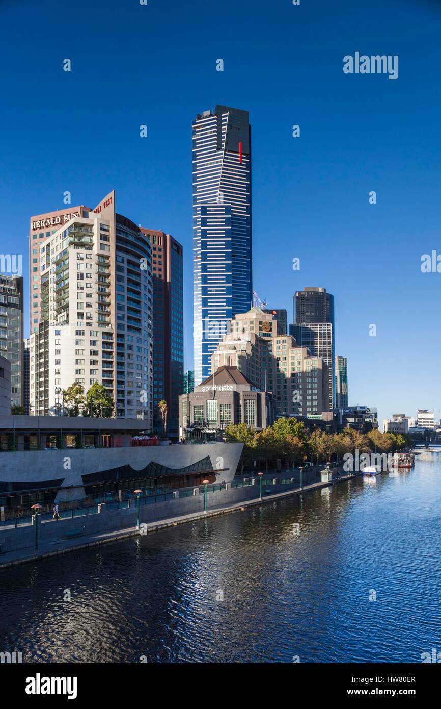 Australia, Victoria, Melbourne, Southbank skyline and Eureka Tower from ...