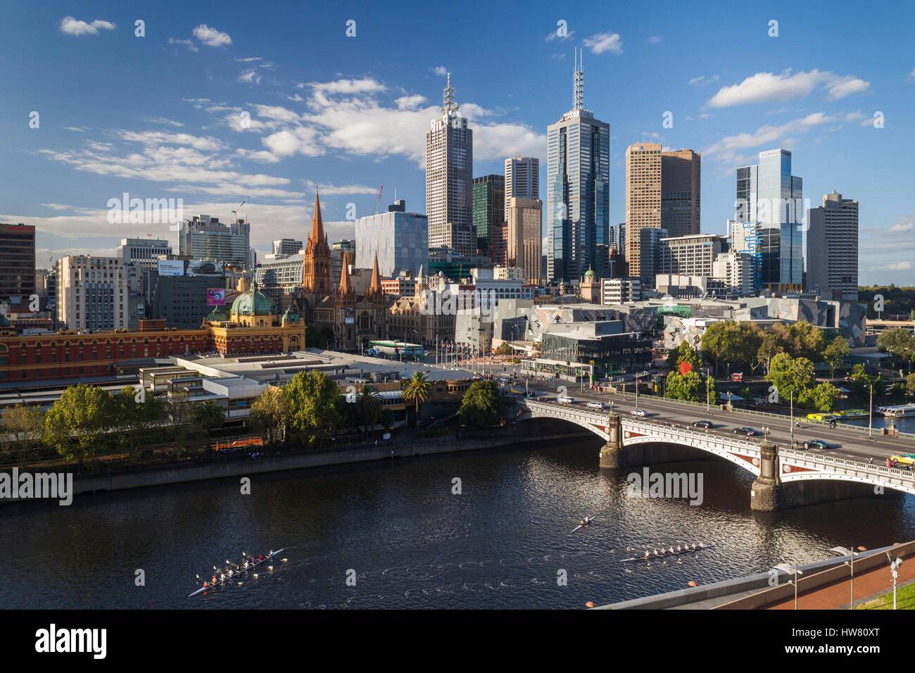 Australia, Victoria, Melbourne, skyline with Yarra River and Princess ...