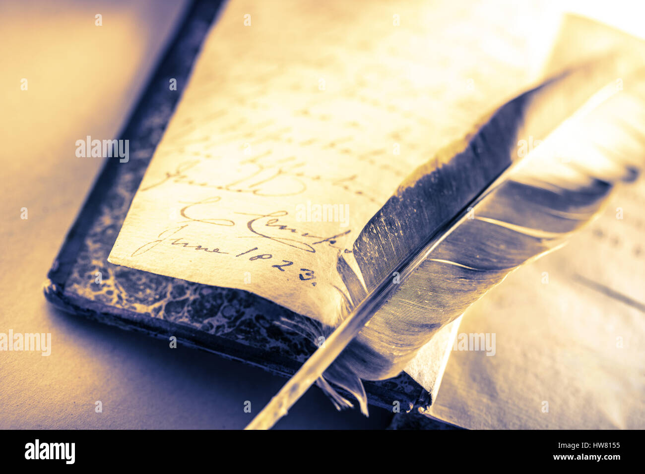 Old book with feather pen in toning Stock Photo - Alamy