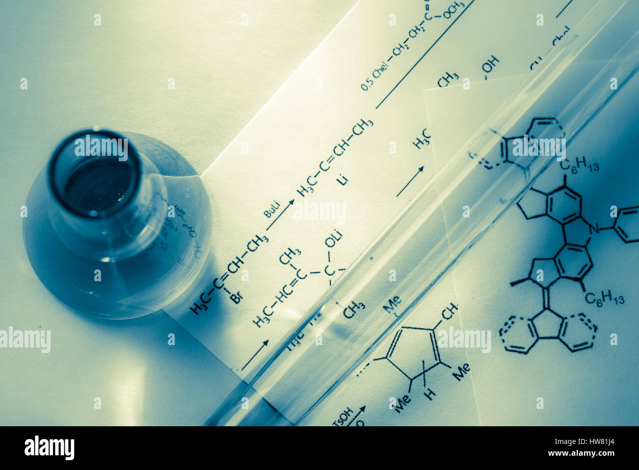Chemical tubes with reaction formula in light Stock Photo - Alamy