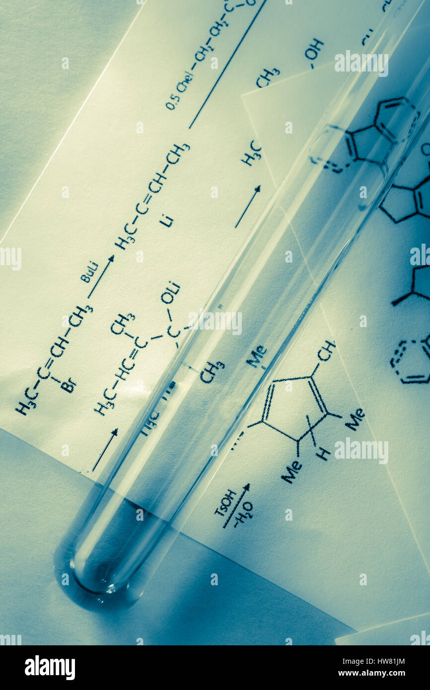 Chemical tube with reaction formula in light Stock Photo - Alamy