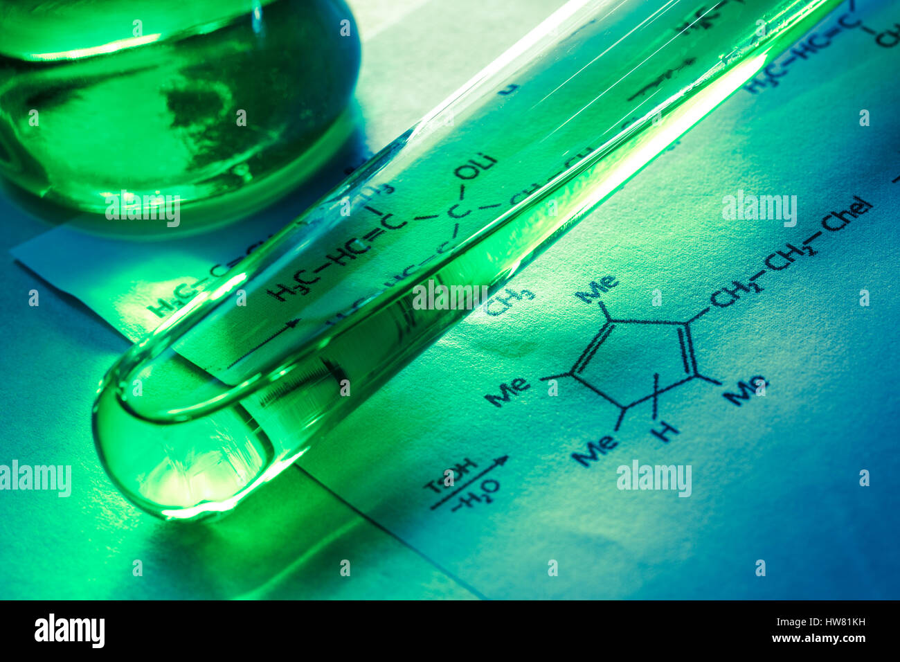 Chemical tubes with reaction formula in light Stock Photo - Alamy