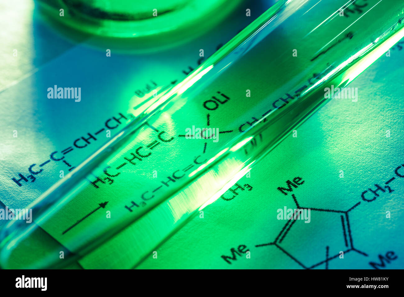 Chemical tubes with reaction formula in light Stock Photo - Alamy