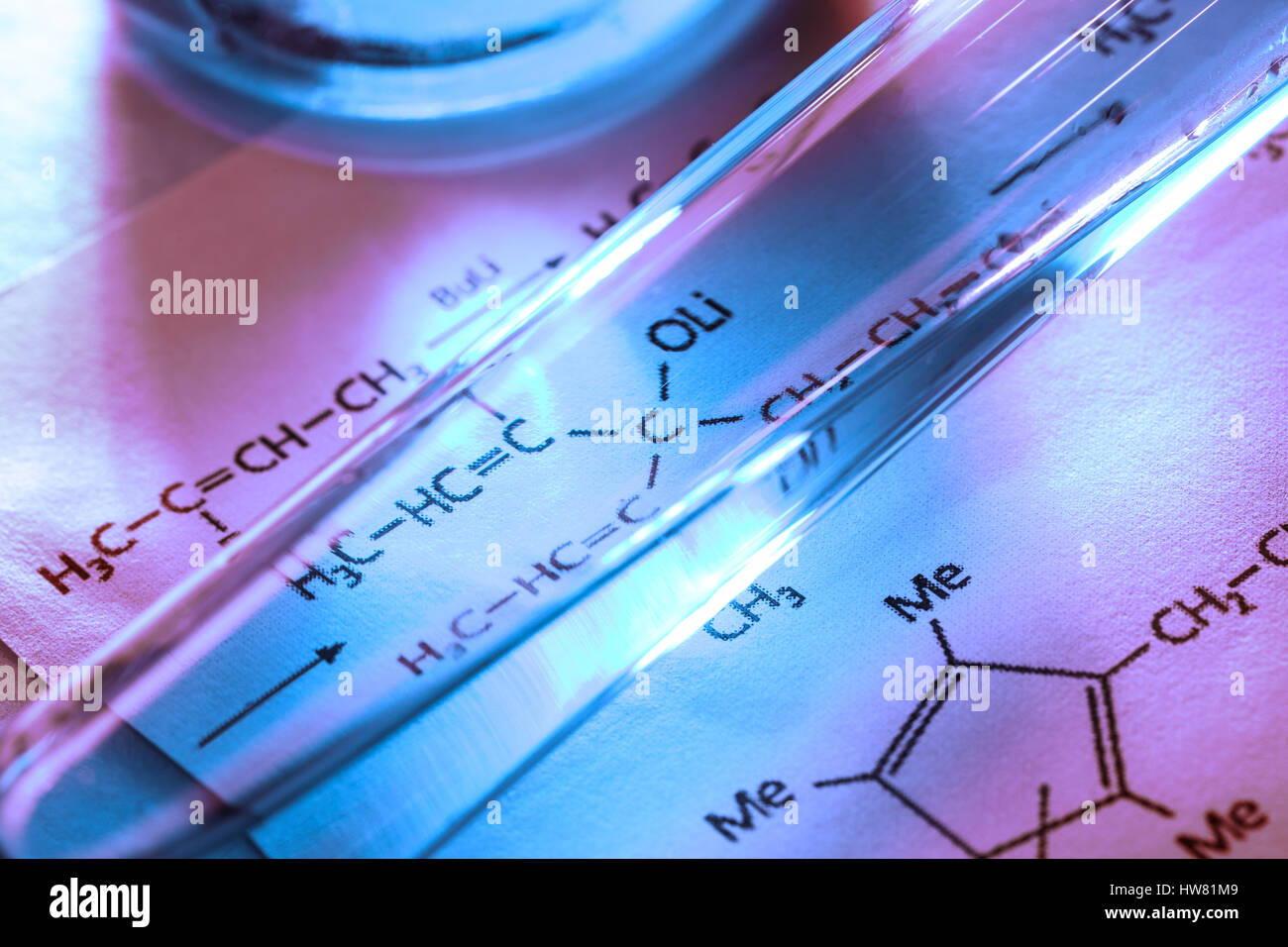 Chemical tubes with reaction formula in light Stock Photo - Alamy