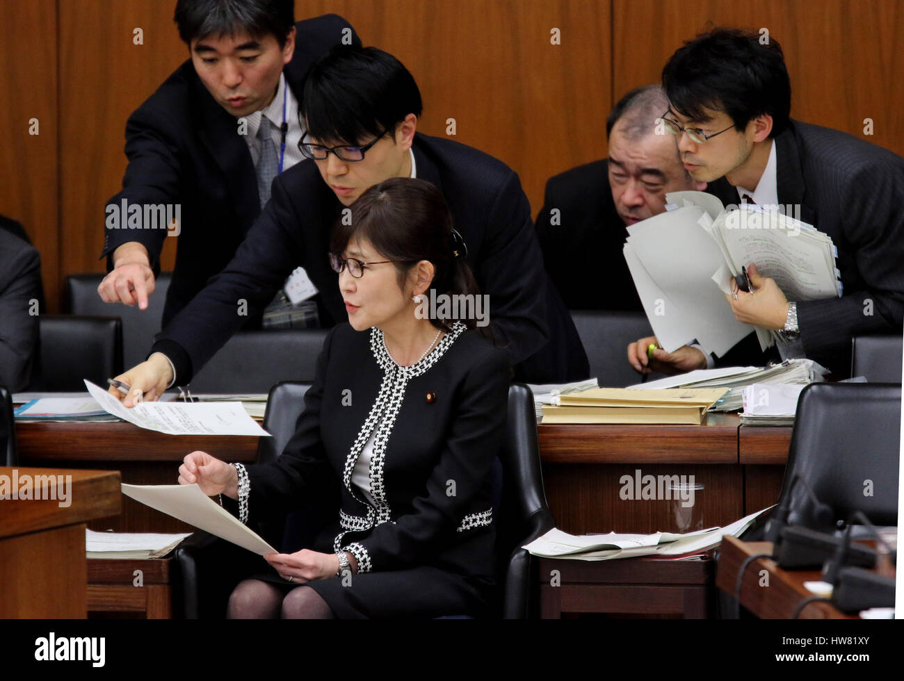 Tokyo, Japan. 17th Mar, 2017. Japanese Defense Minister Tomomi Inada (C ...