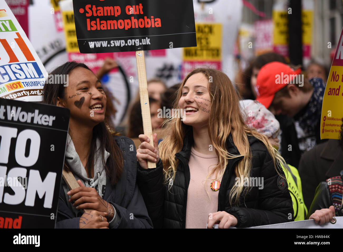 Anti racism demonstration. A march is taking place in London in protest ...