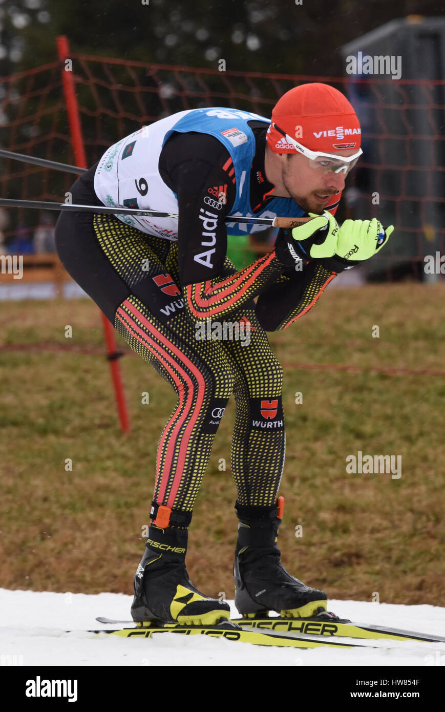 Schoenach, Germany. 18th Mar, 2017. Johannes Rydzek from Germany glides ...