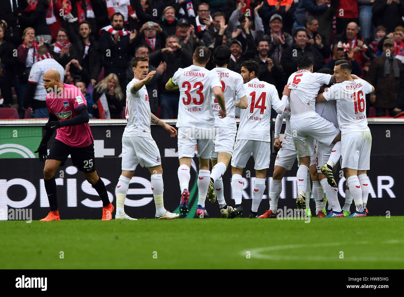 Cologne, Germany. 18th Mar, 2017. Cologne's team celebrates the 1:0 ...