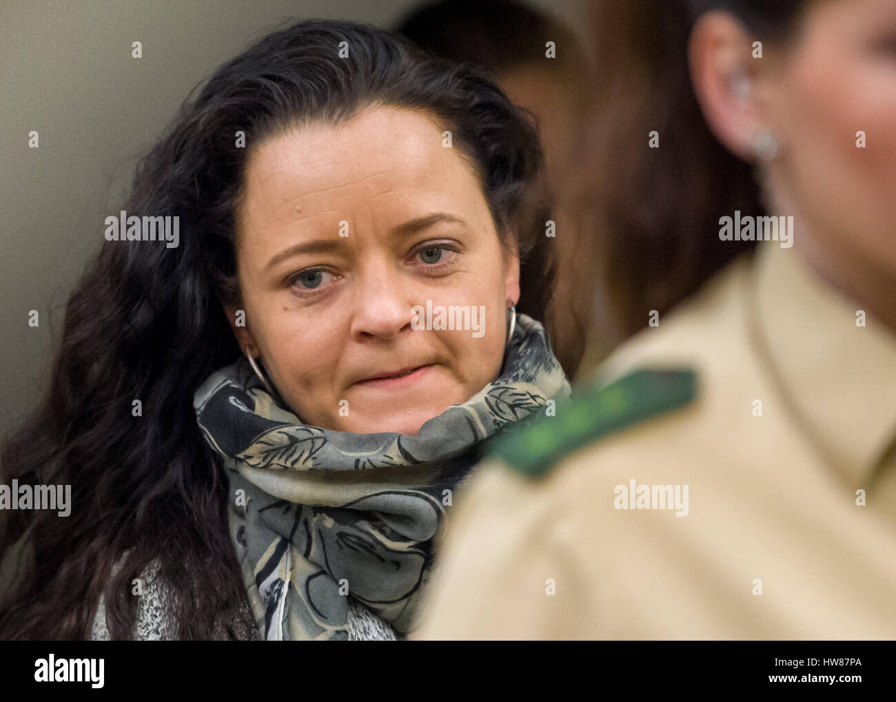 Munich, Germany. 7th Mar, 2017. Defendant Beate Zschaepe enters the ...