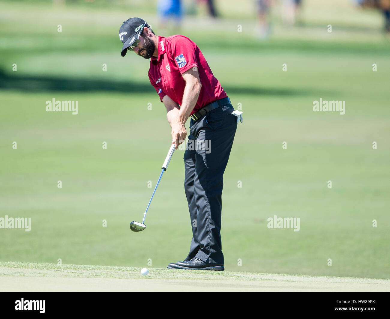 Orlando, FL, USA. 18th Mar, 2017. Adam Hadwin of Canada hits his eagle ...