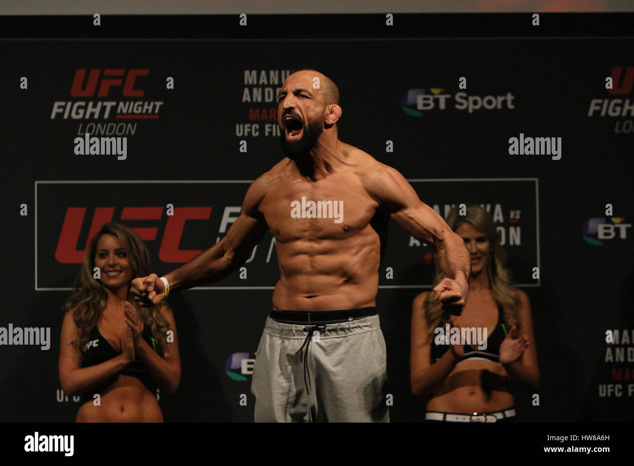 Reza Madadi weighs in at 155 during UFC London: Weigh Inns at O2 Arena ...