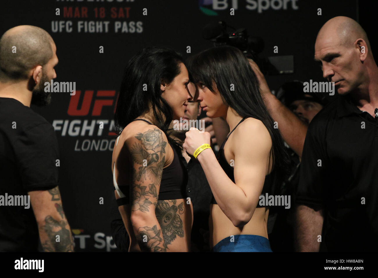 Lucie Pudilova And Lina Lansberg Face Off During Ufc London Weigh Inns At O2 Arena London