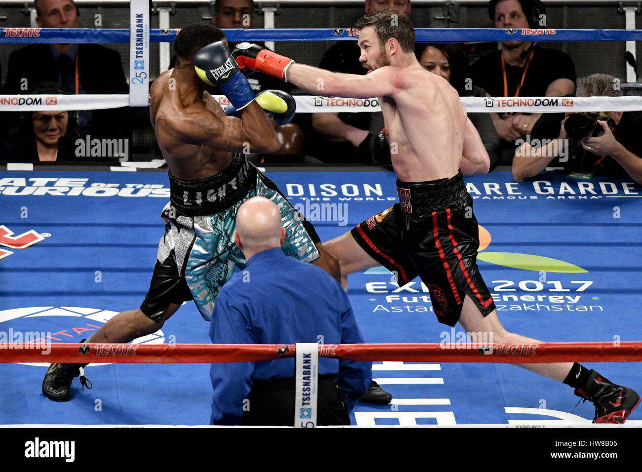 New York, New York, USA. 18th Mar, 2017. ANDY LEE (black & red trunks ...