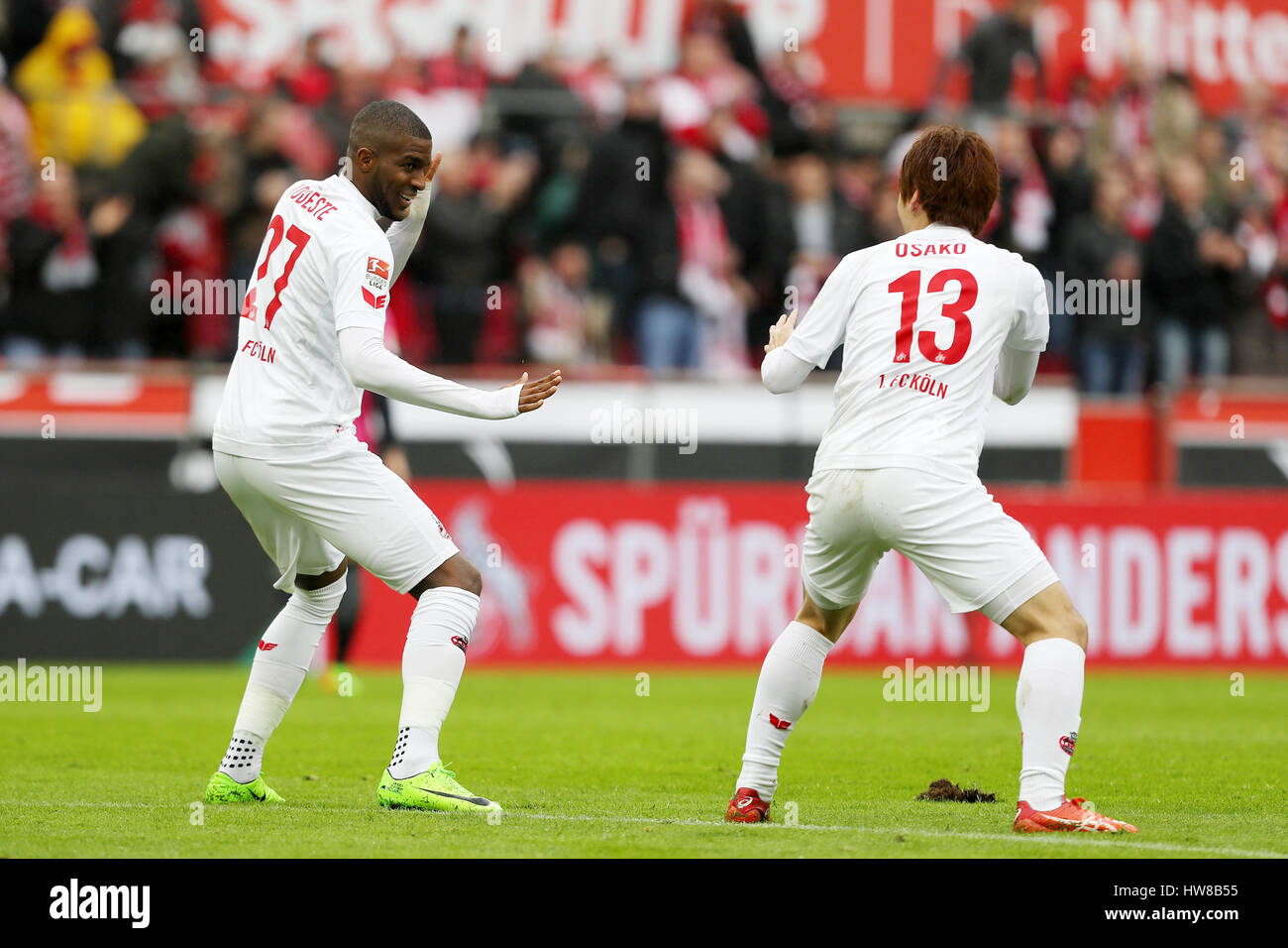 Cologne, Germany. 18th Mar, 2017. Anthony Modeste (L) and Yuya Osako of ...