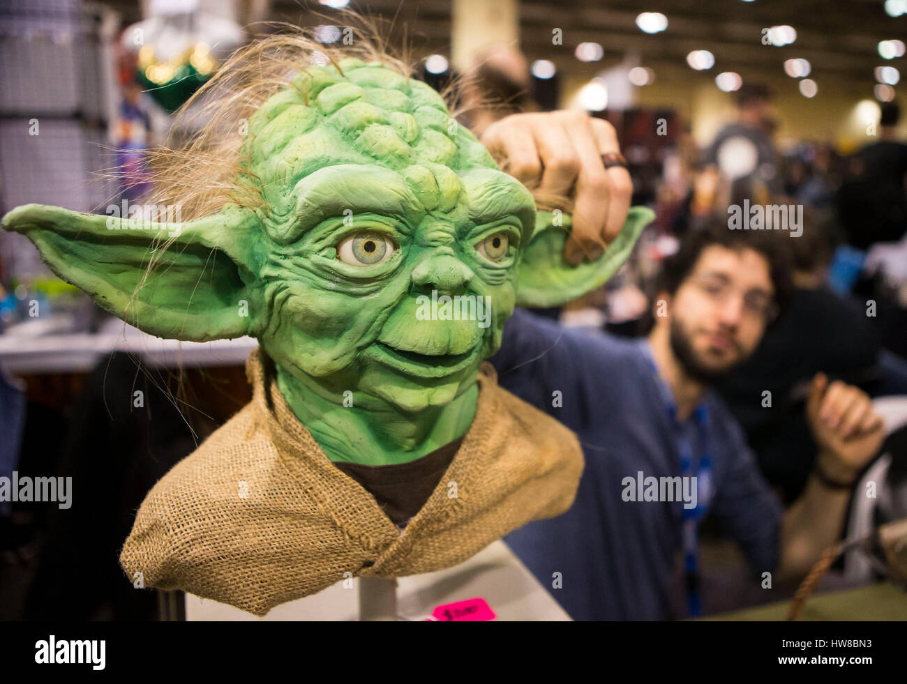 Toronto, Canada. 18th Mar, 2017. An exhibitor shows a new pattern of ...