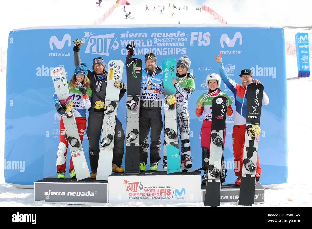 (L-R) Patrizia Kummer (SUI), Benjamin Karl, Andreas Prommegger (AUT ...