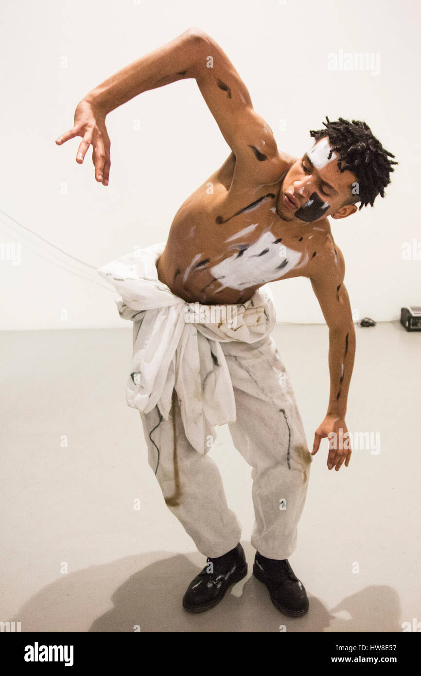 London, UK. 18 March 2017. Dancer Jacob O’Connell performs 'Labo(rat ...