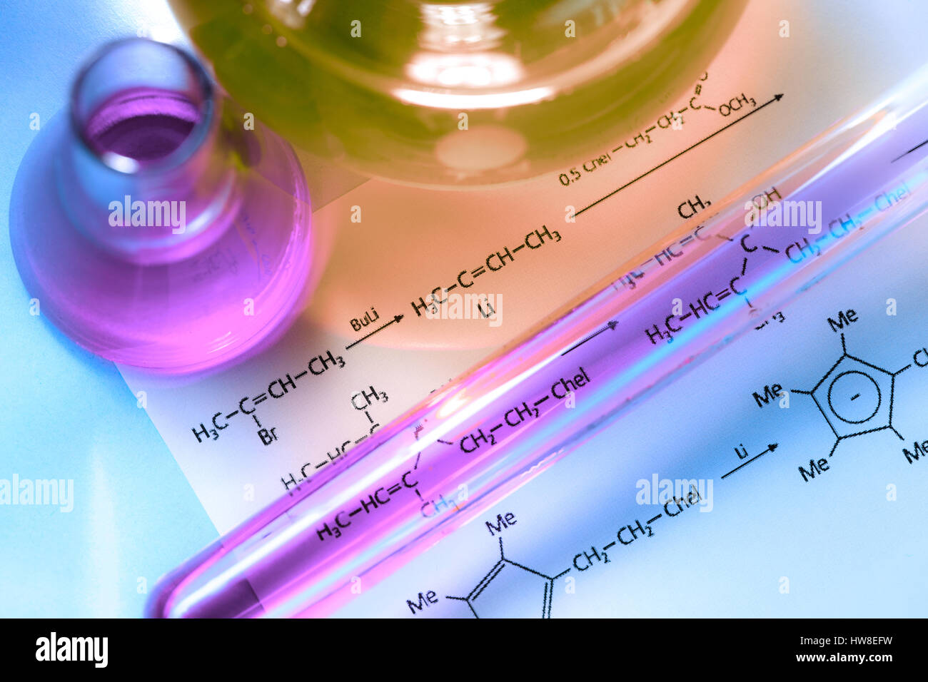 Chemical tubes with reaction formula in light Stock Photo - Alamy