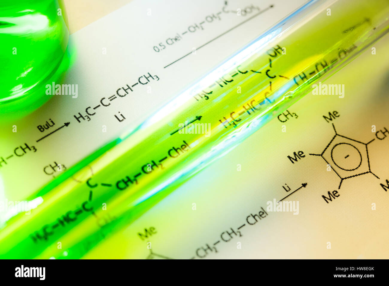 Chemical tubes with reaction formula in light Stock Photo - Alamy