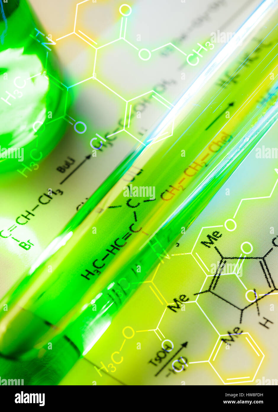 Chemical tube with reaction formula in light Stock Photo - Alamy