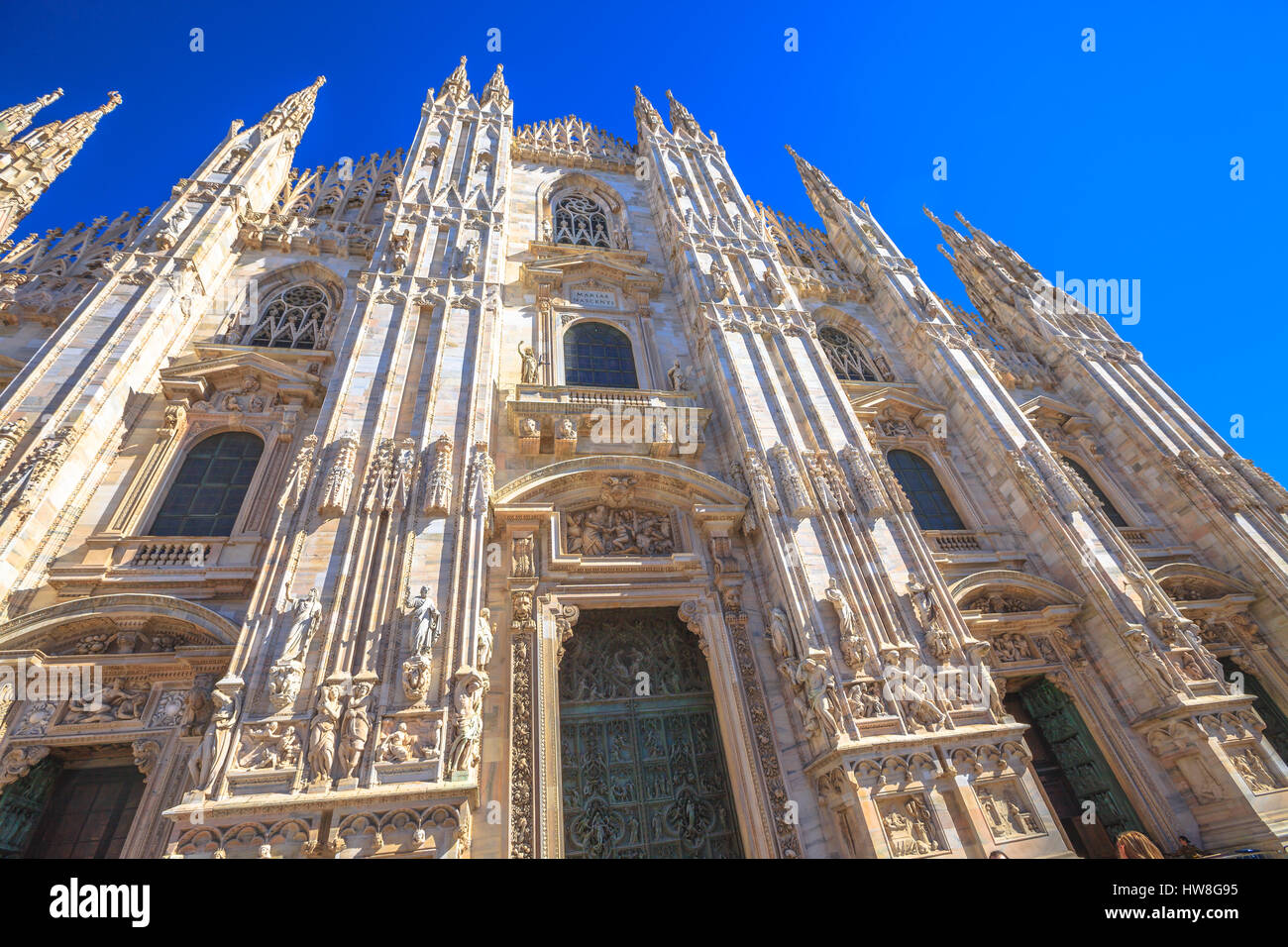 Gothic church facade in Piazza Duomo square of Famous Milan Dome ...