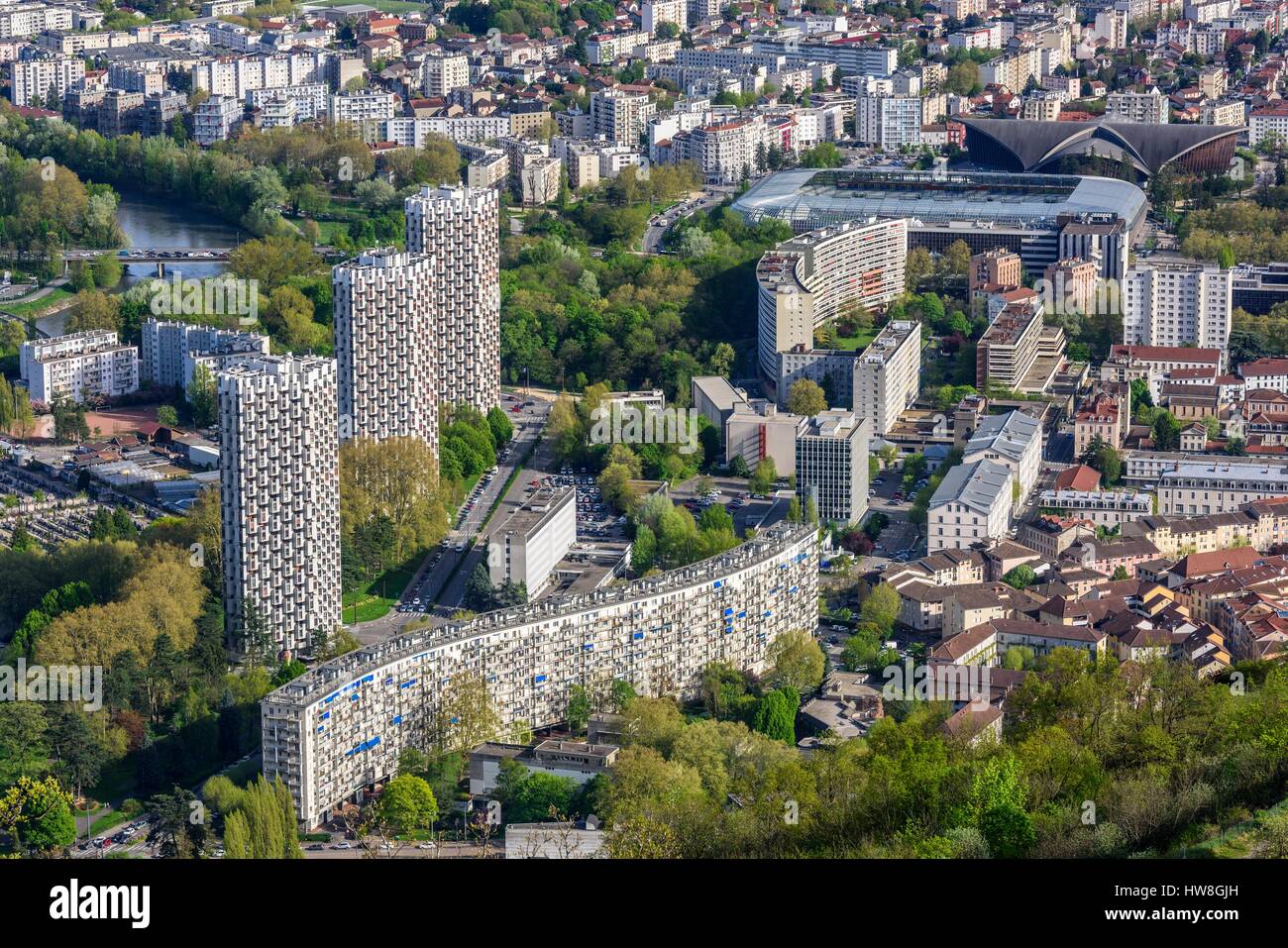 France, Isere, Grenoble, view from the Bastille fort, view over the Ile ...