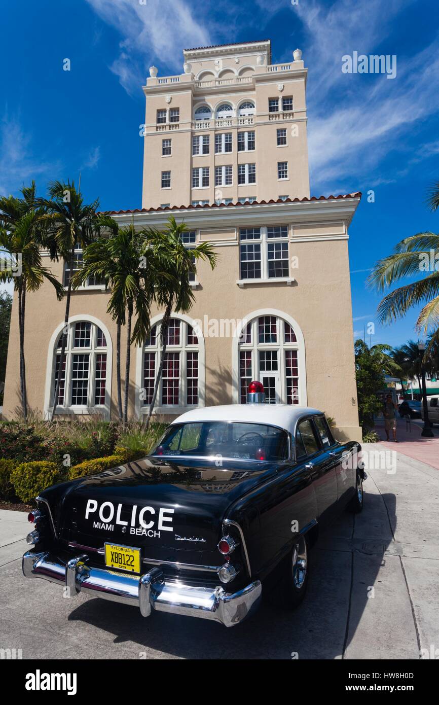 USA, Miami Beach, South Beach, Old Miami Beach City Hall with old and ...