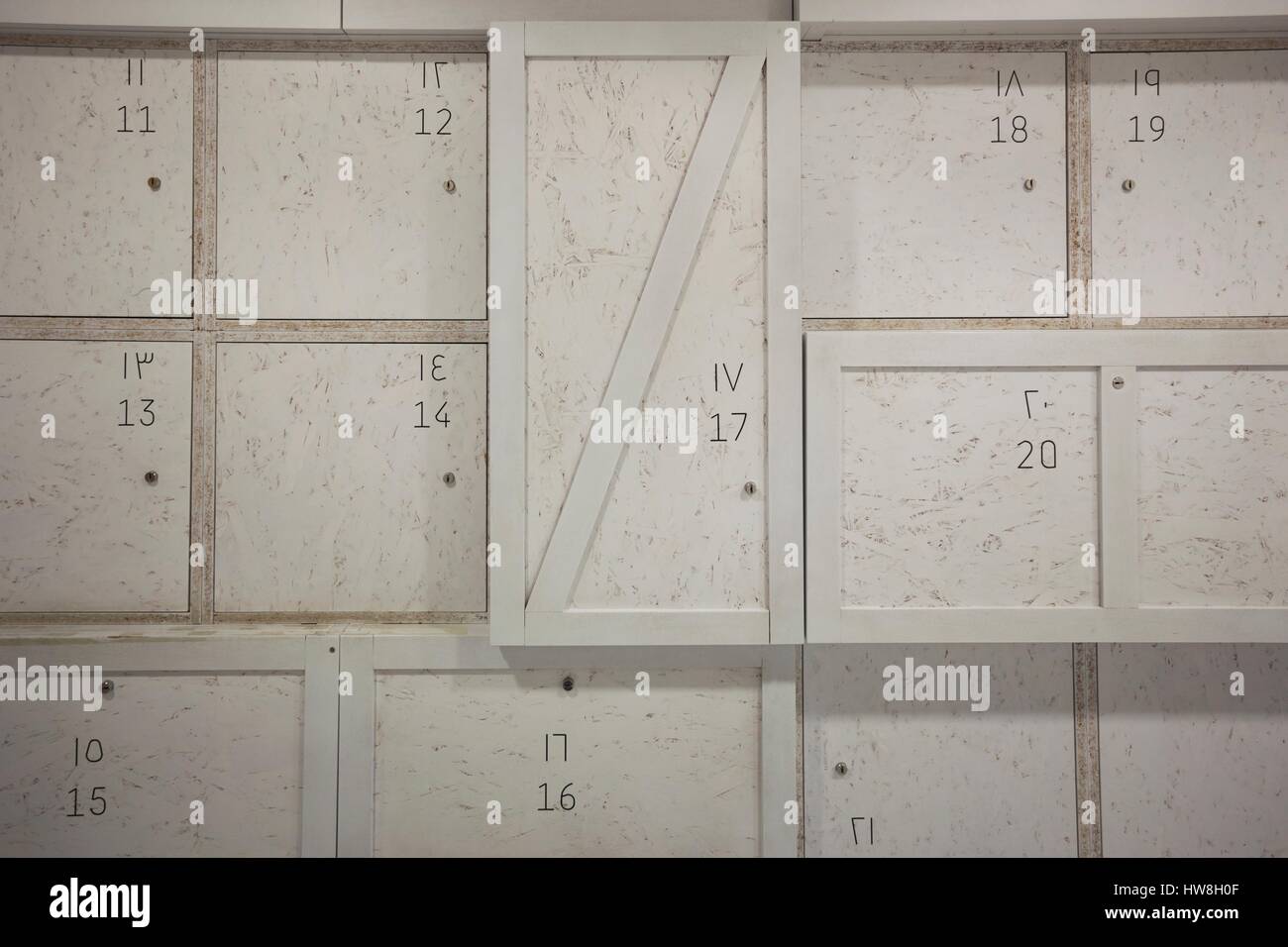 Qatar, Doha, MATHAF, Arab Museum of Modern Art, lockers with Arabic ...