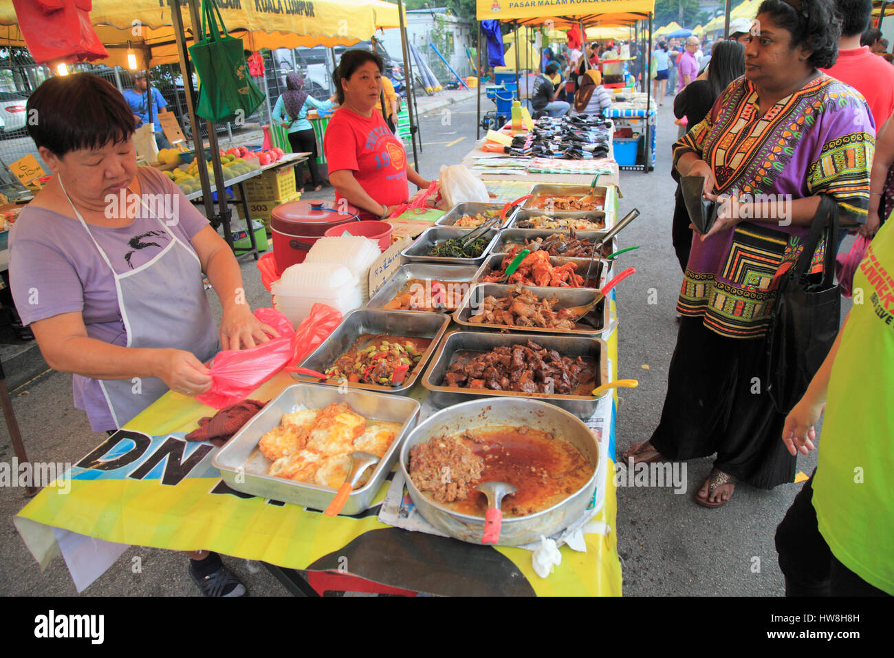 Malaysia, Kuala Lumpur, Bangsar Baru, Sunday Market, food, people Stock ...