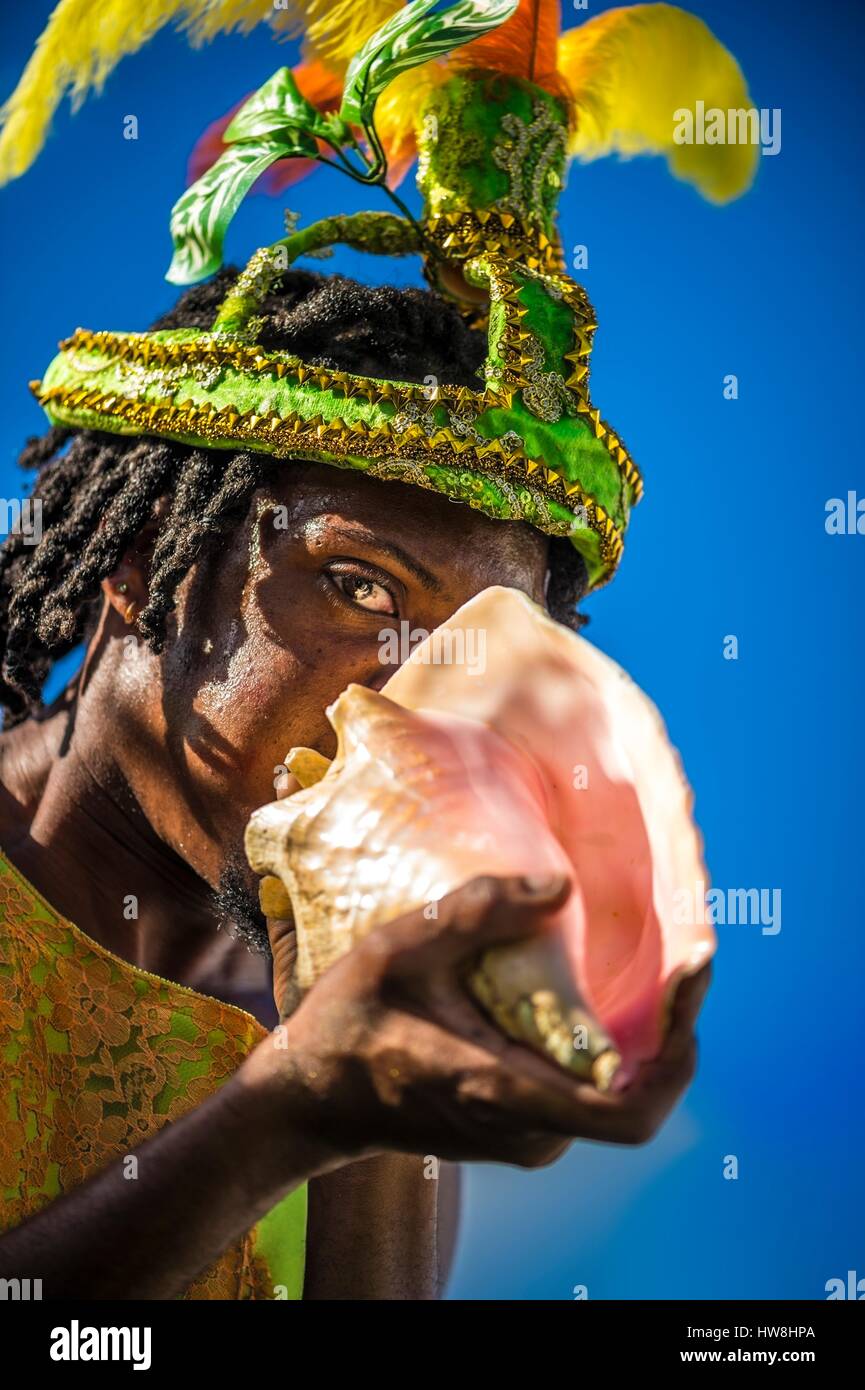 France, Guadeloupe, Grande Terre, Pointe a Pitre, musician, Queen conch ...