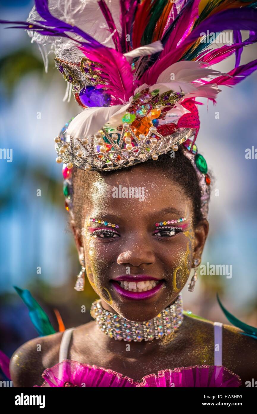 France, Guadeloupe, Grande Terre, Pointe a Pitre, portrait of a dancer ...