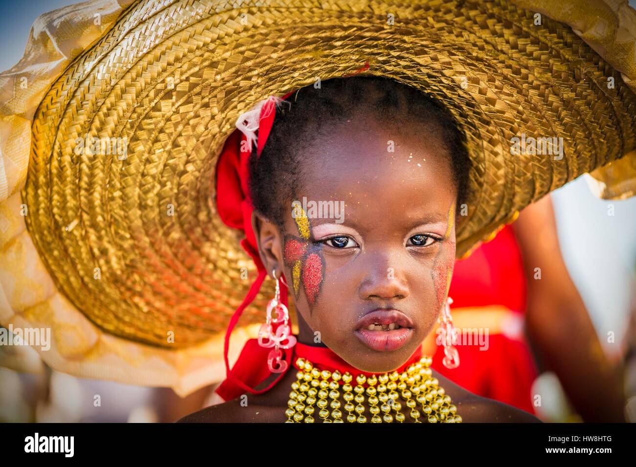 France, Guadeloupe, Grande Terre, Pointe a Pitre, portrait of a young ...