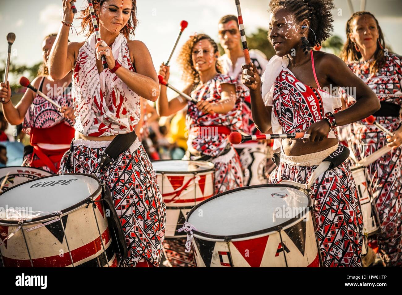 France, Guadeloupe, Grande Terre, Pointe a Pitre, musicians drummers of ...