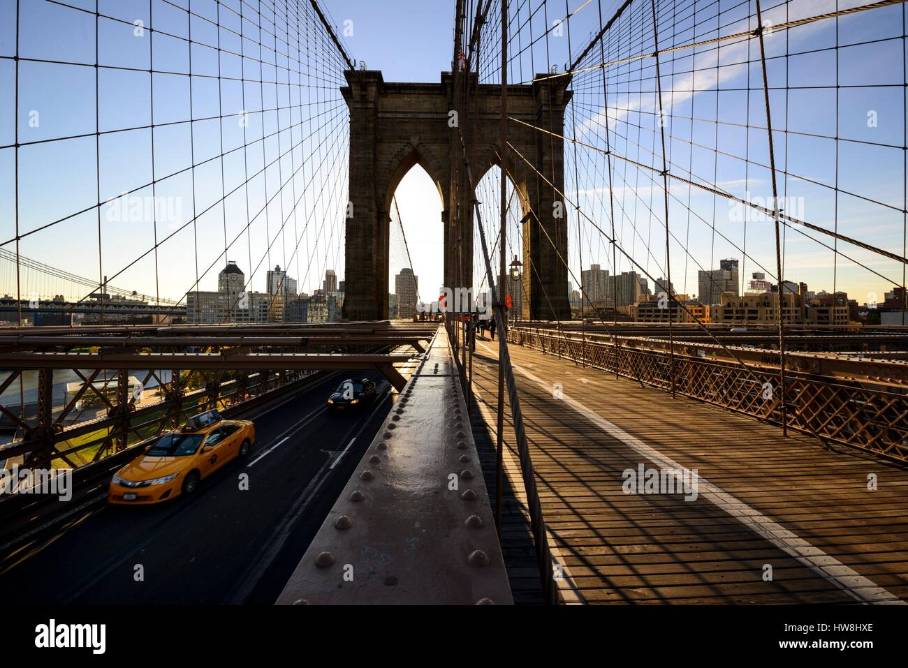 USA, New York, Manhattan, The 1883 build Brooklyn bridge , connecting ...