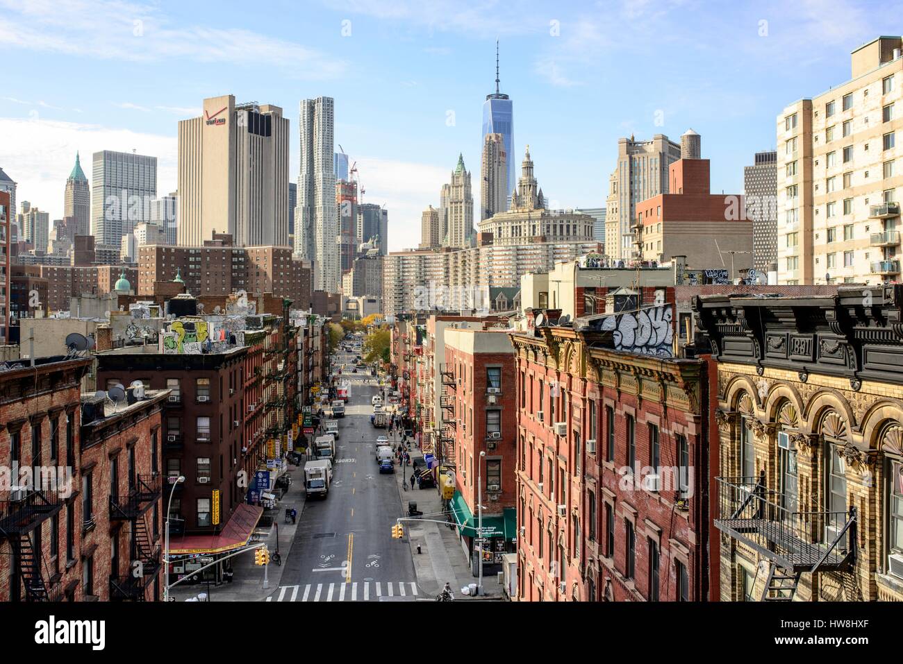 USA, New York, Manhattan, Chinatown, Typical street view of Chinatown ...