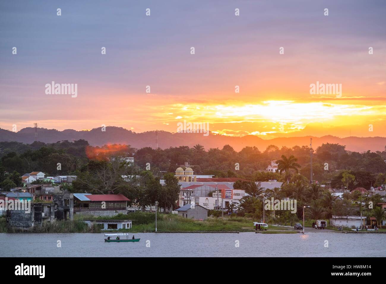 Guatemala, Peten department, El Remate, Flores island on Lake Peten ...