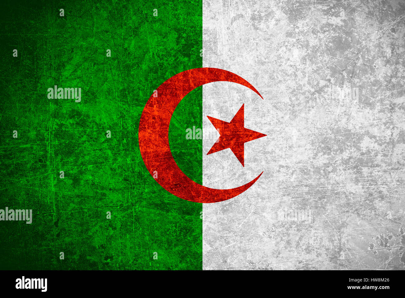 flag of Algeria or Algerian banner on scratched vintage texture Stock ...