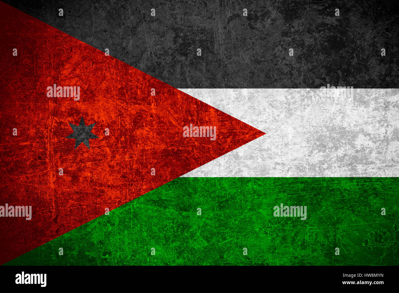 flag of Jordan or Jordanian banner on scratched vintage texture Stock ...