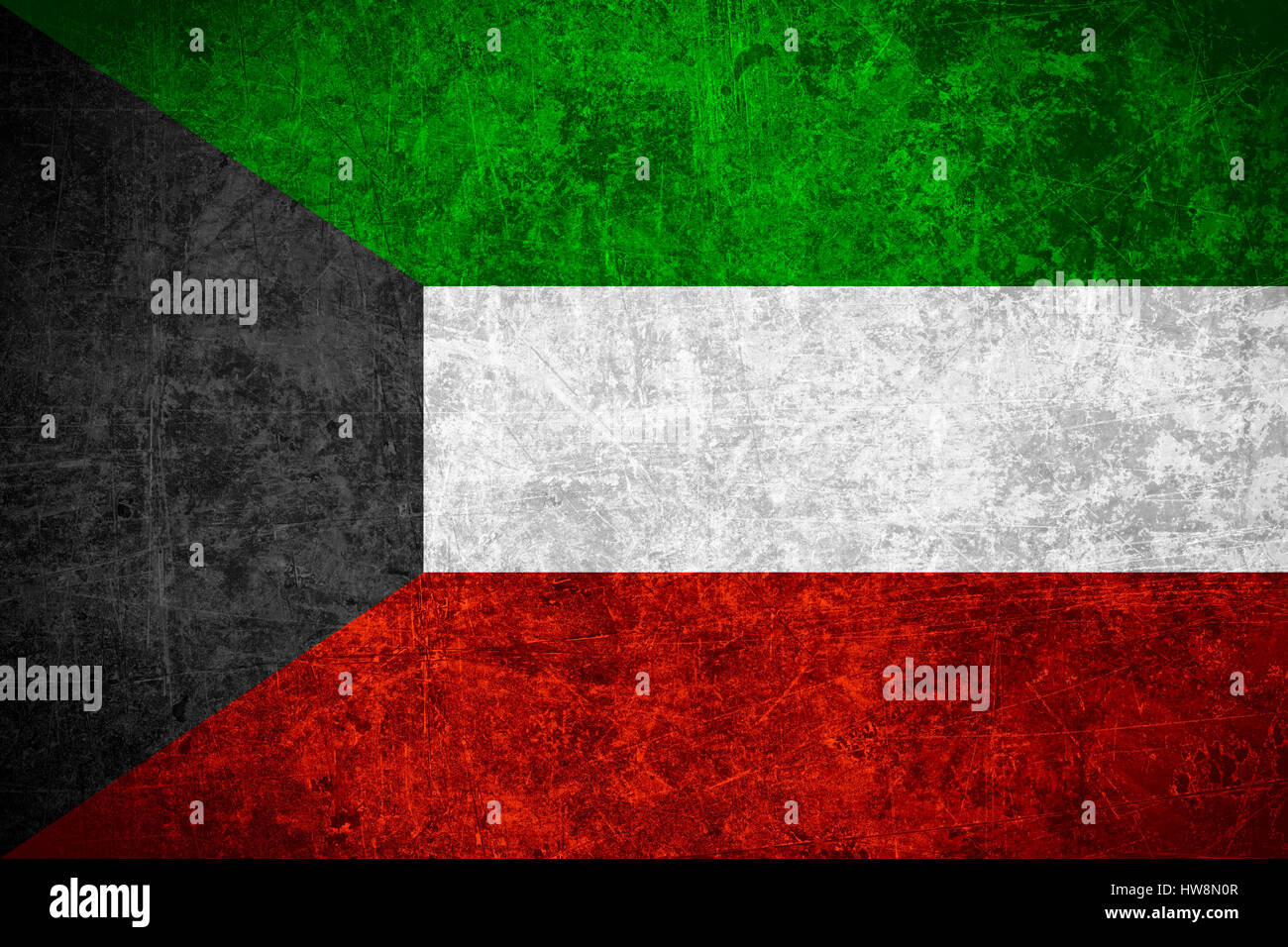flag of Kuwait or Kuwaiti banner on scratched vintage texture Stock ...