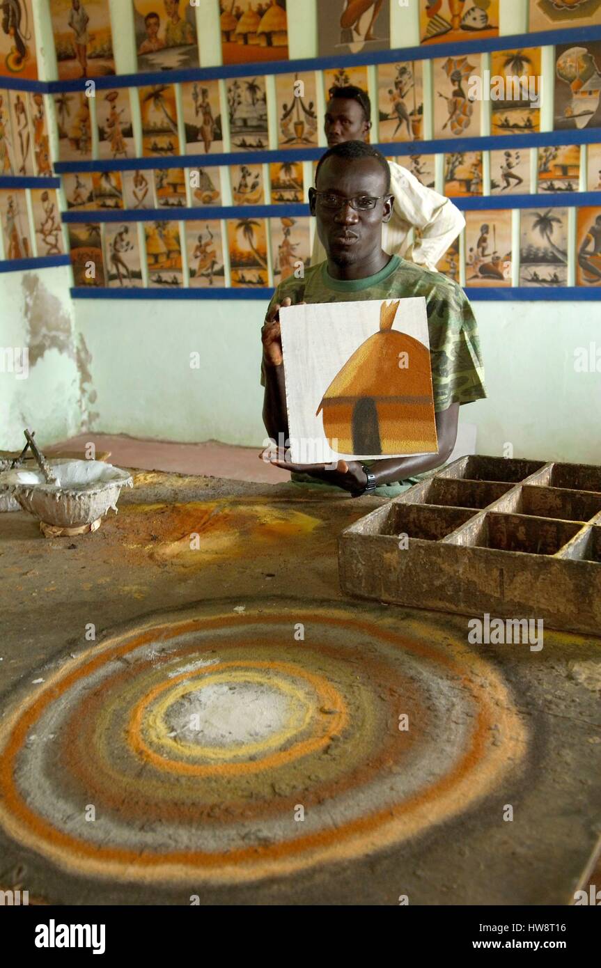 Senegal, Thies region, artist's workshop, picture made of coloured sand ...