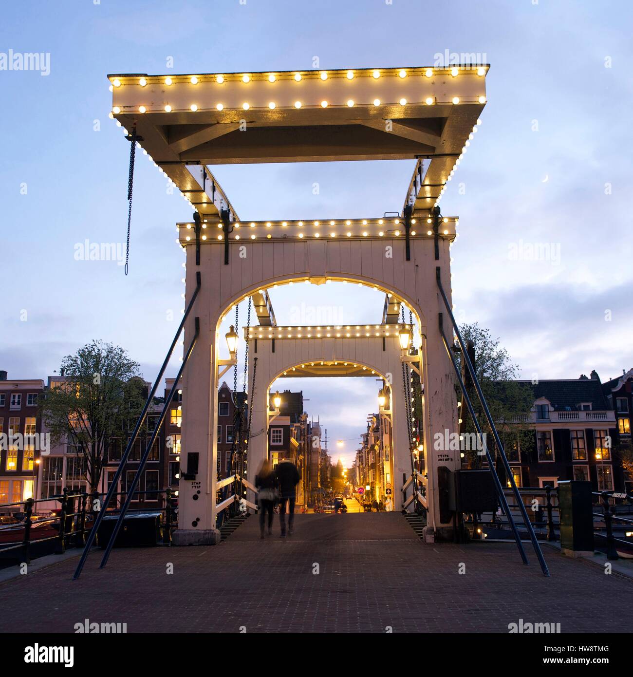 Netherlands, Northern Holland, Amsterdam, Magere Brug over Amstel River ...