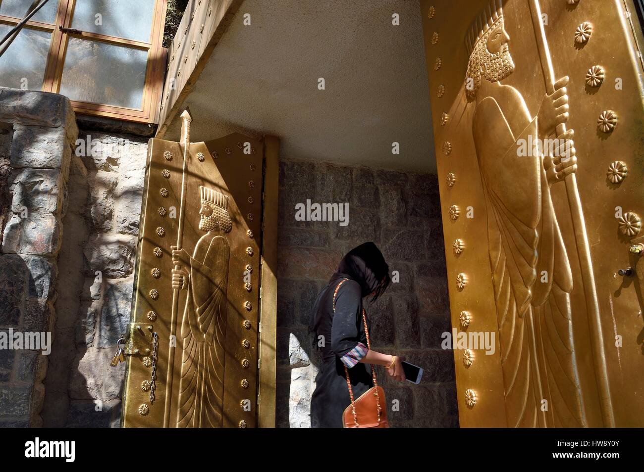 Iran, Yazd province, doors of Chak Chak fire temple home of one of the ...
