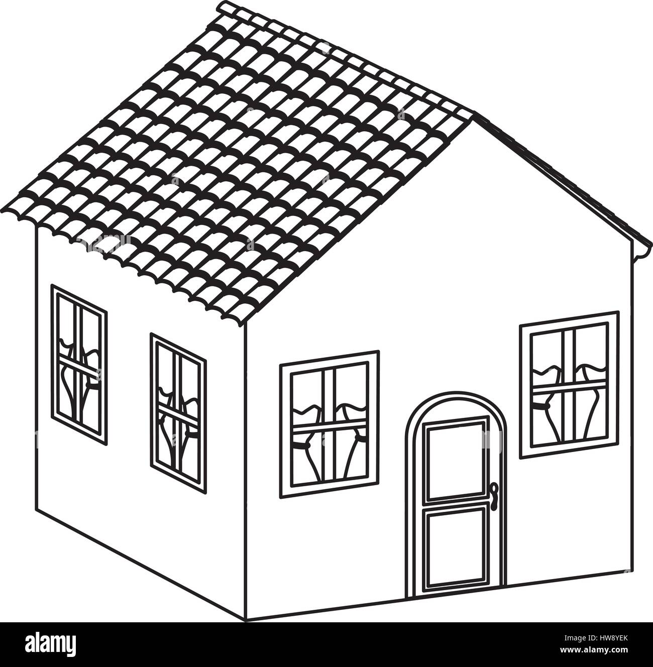 silhouette beautiful house with door, window and roof Stock Vector ...