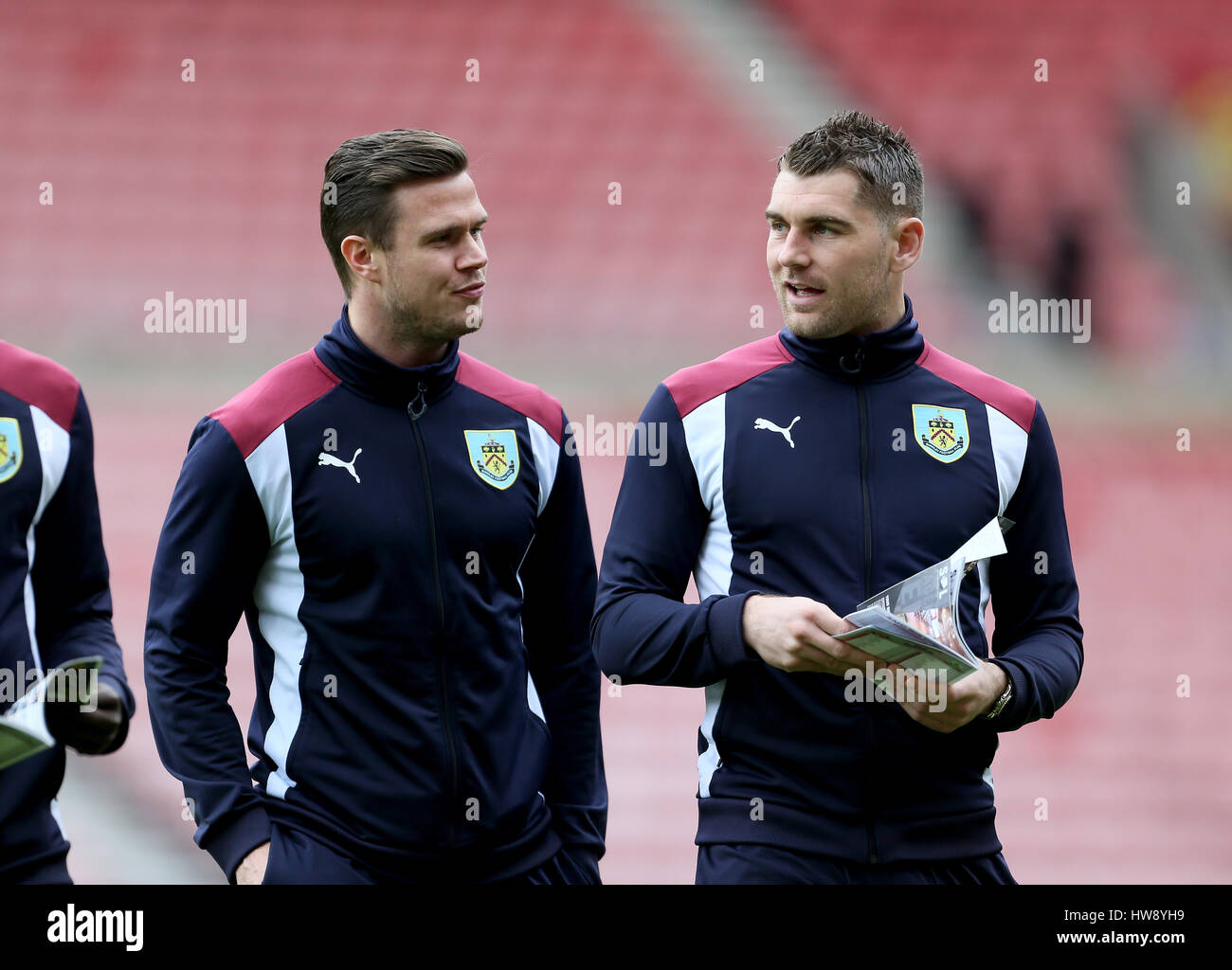 Burnley's Michael Keane (left) and Sam Vokes before the Premier League ...