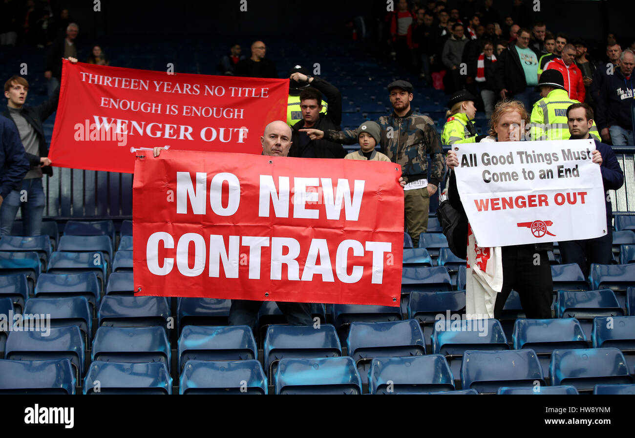 Fans with Wenger Out banners in the stands during the Premier League ...