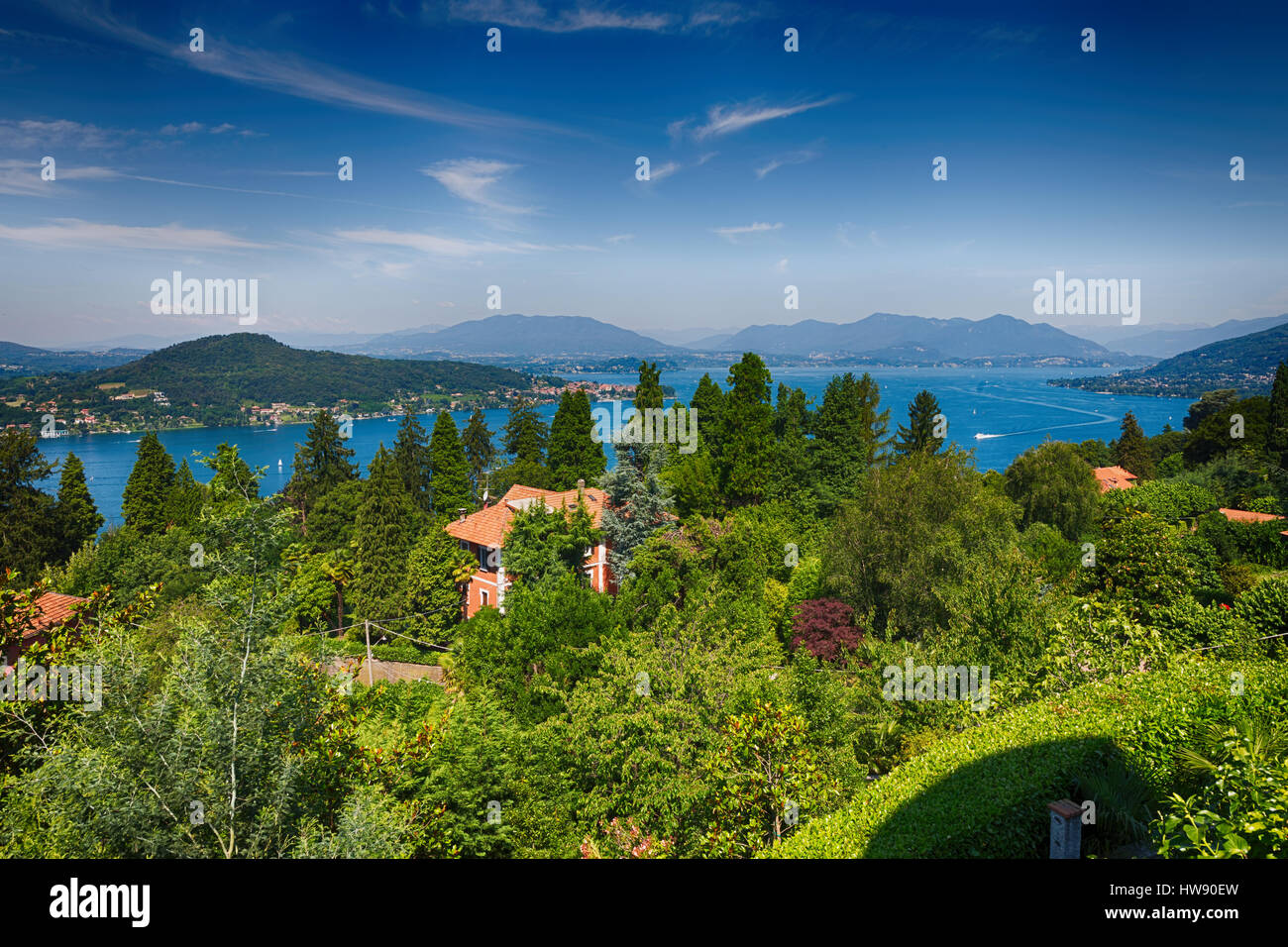 in italy landscape panorama of lake and mountain hill beautiful ...