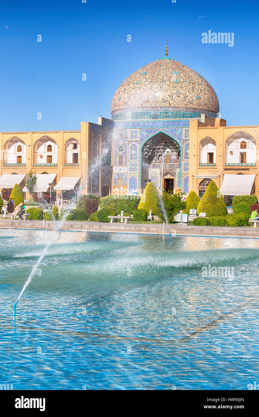 in iran old square mosque and fountain water backlight Stock Photo - Alamy