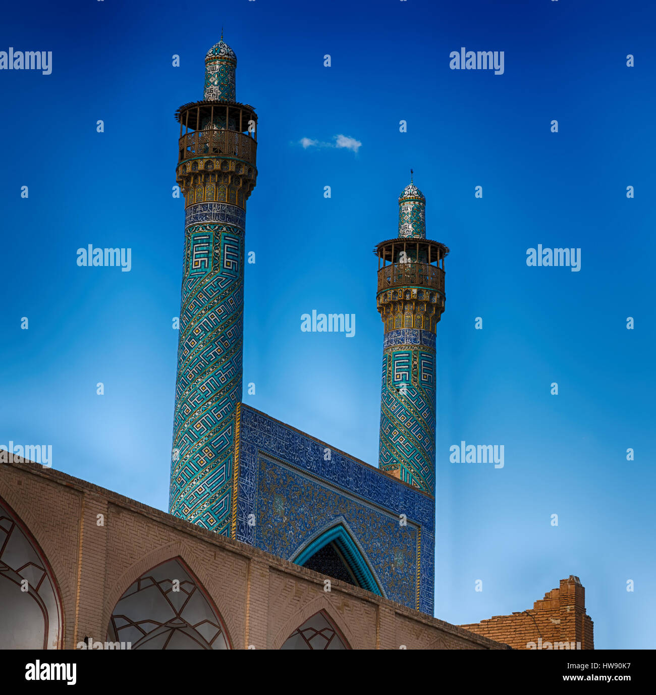 in iran old square mosque and fountain water backlight Stock Photo - Alamy